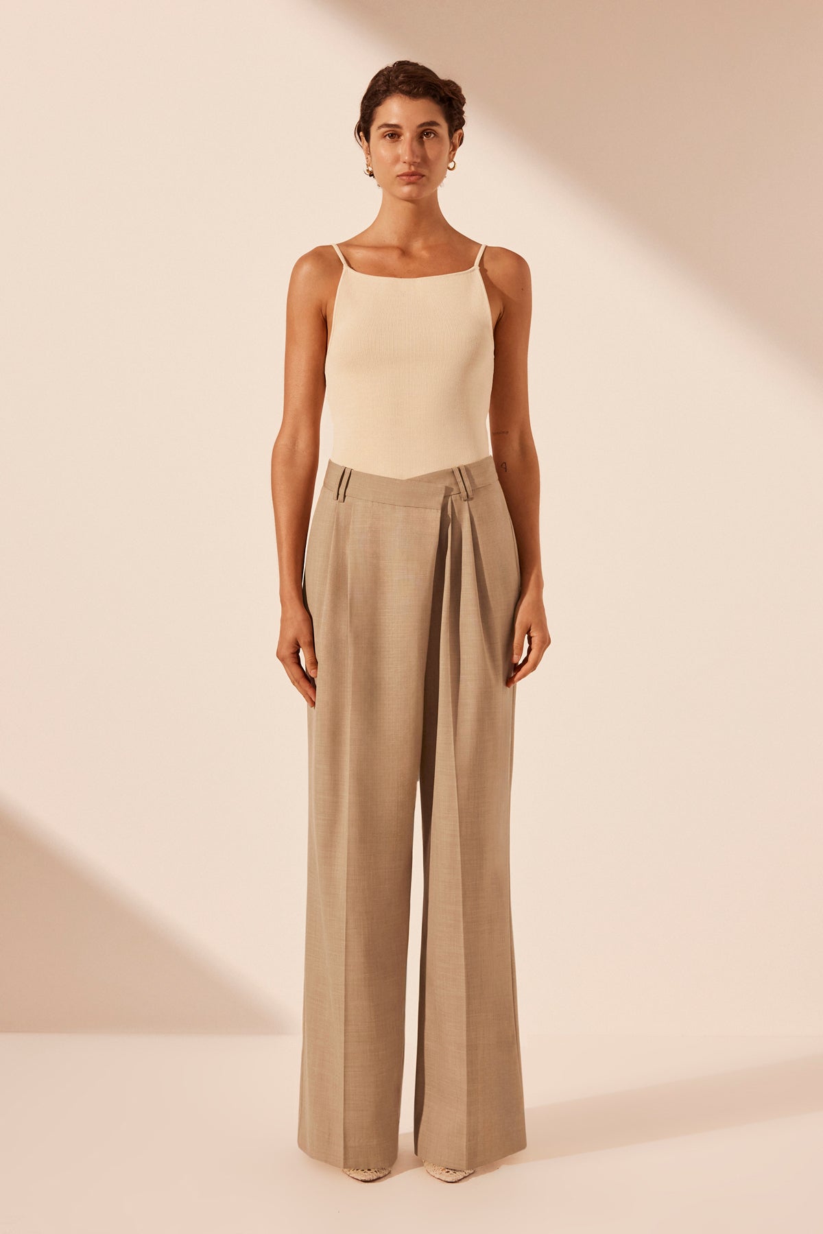 ASHER ASYMMETRICAL PLEAT FRONT PANT | LATTE | PANTS | SHONA JOY – Shona Joy