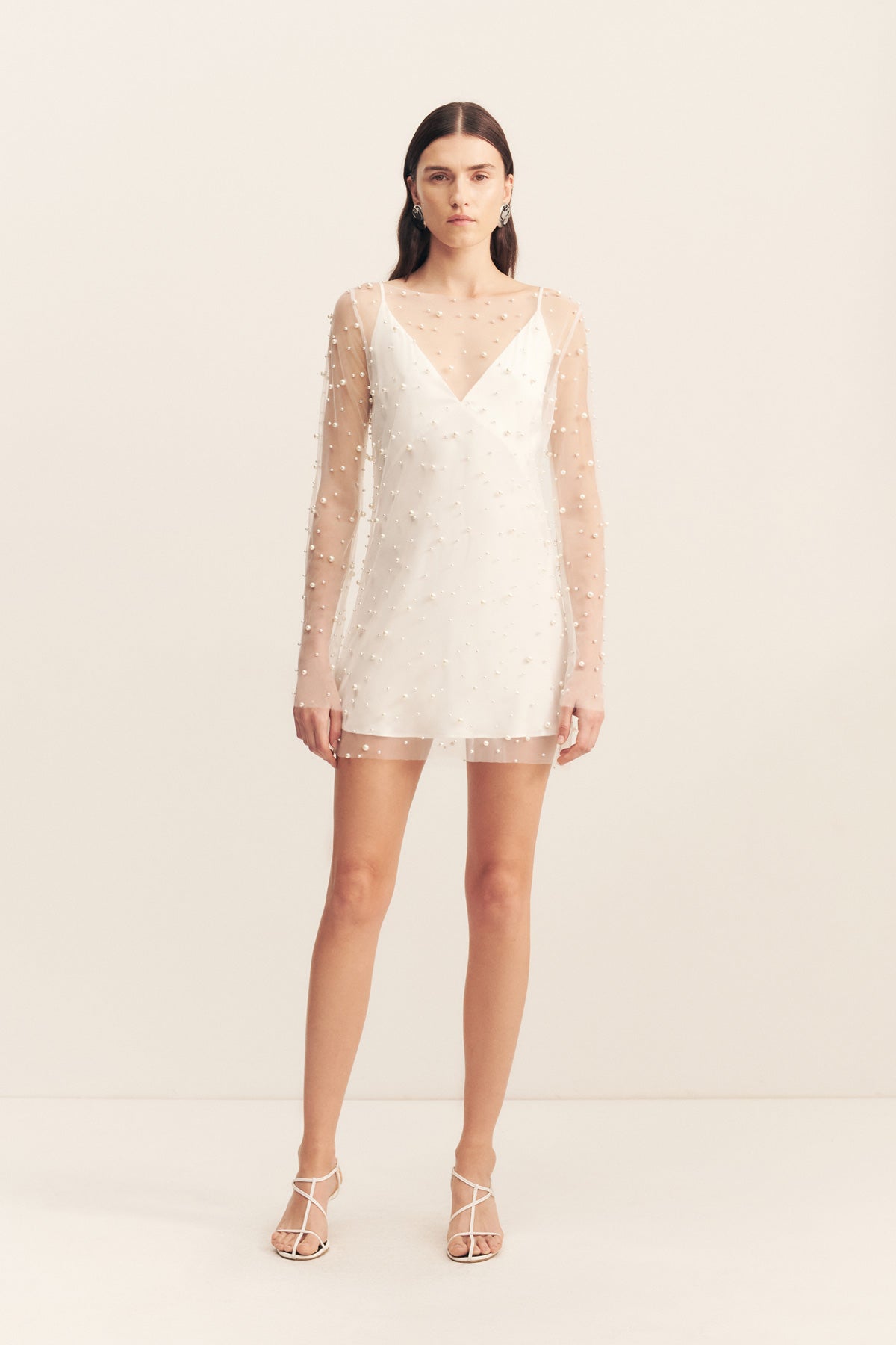Opaline Sheer Pearl Mini Dress | Ivory | Dresses | Shona Joy