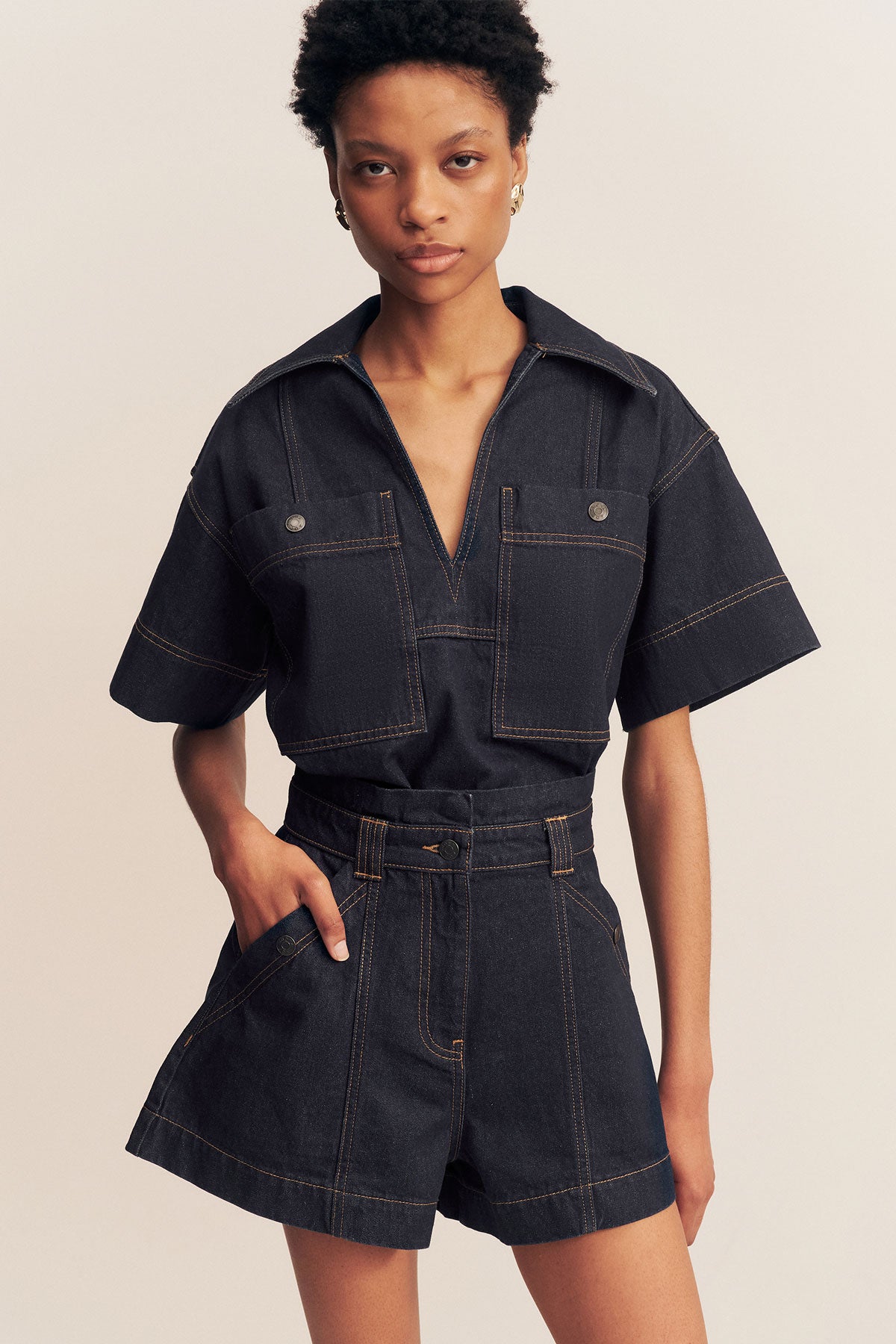 RITA HIGH WAISTED FLARED SHORT | DEEP INDIGO | SHORTS | SHONA JOY ...