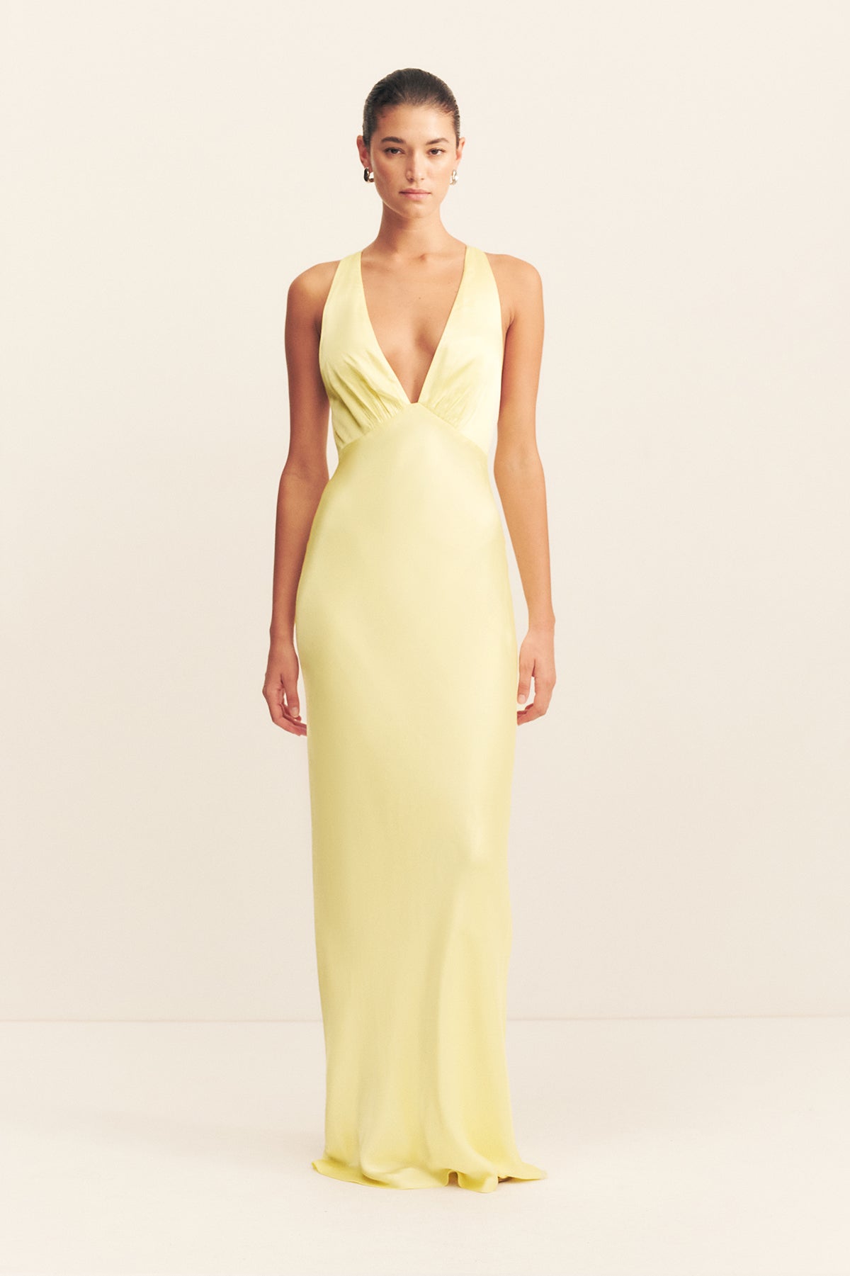 La Lune Plunged Cross Back Maxi Dress | Lemon | Dresses | Shona Joy