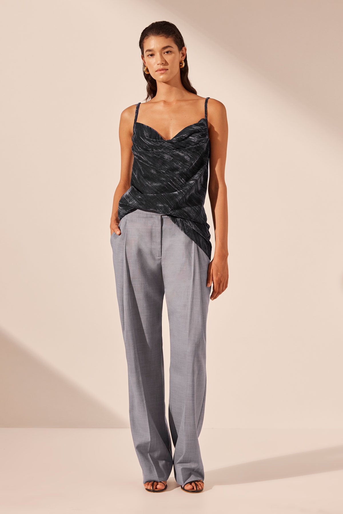 HOLLI LONG LINE COWL NECK CAMI | DARK ASH | TOPS | SHONA JOY – Shona Joy